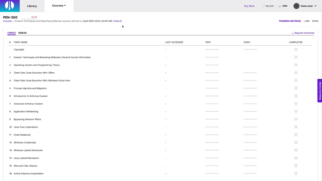 Course start guide – Offensive Security Support Portal