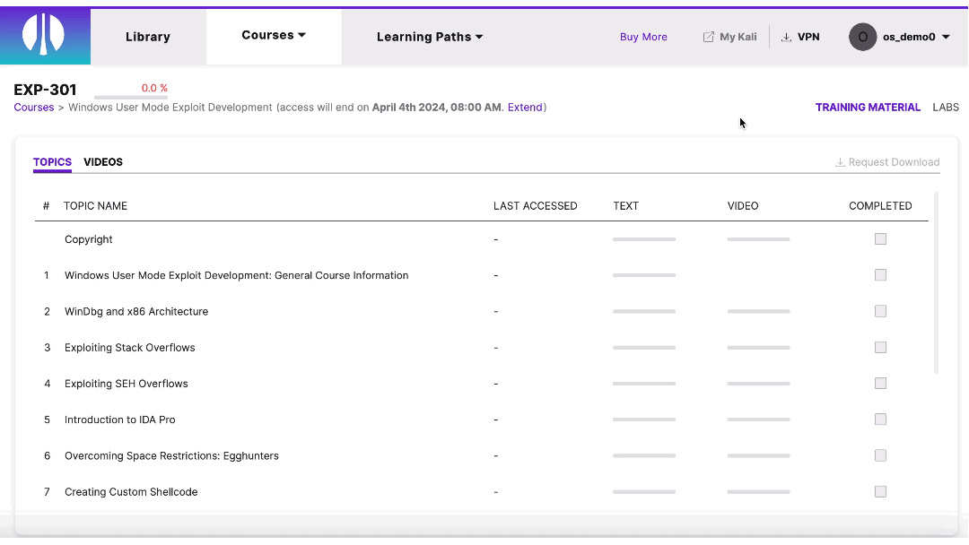 Course start guide – Offensive Security Support Portal