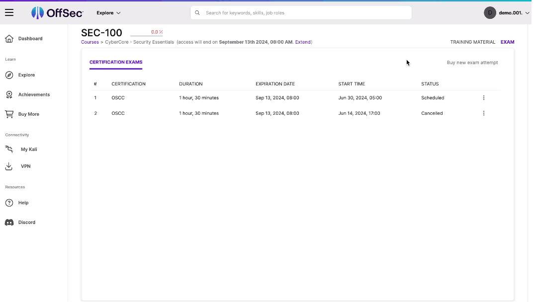 Managing OffSec Certification Exams – OffSec Support Portal