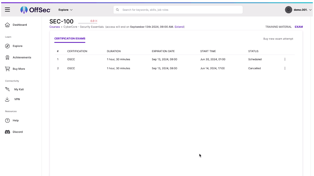 Managing OffSec Certification Exams – OffSec Support Portal