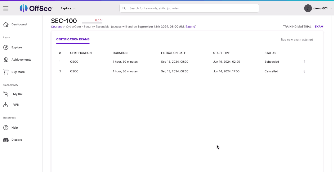 Managing OffSec Certification Exams – OffSec Support Portal