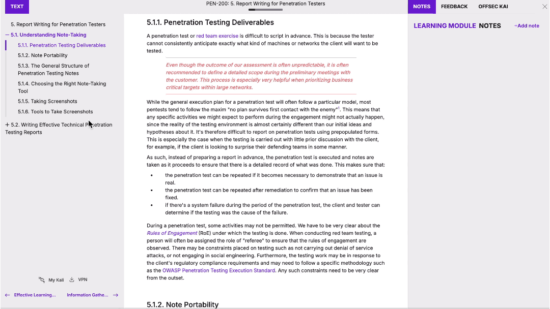 Make the most of reading the course book online – OffSec Support Portal